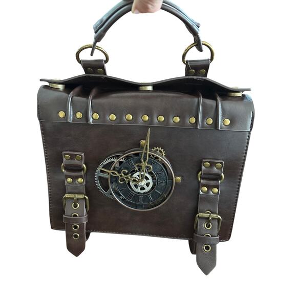 Source Unknown | Bags | Steampunk Leather Gear Satchel Bag Clock Detail ...